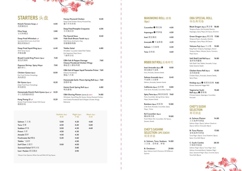 Our Menu - Oba Korean&Japanese Kitchen & Bar