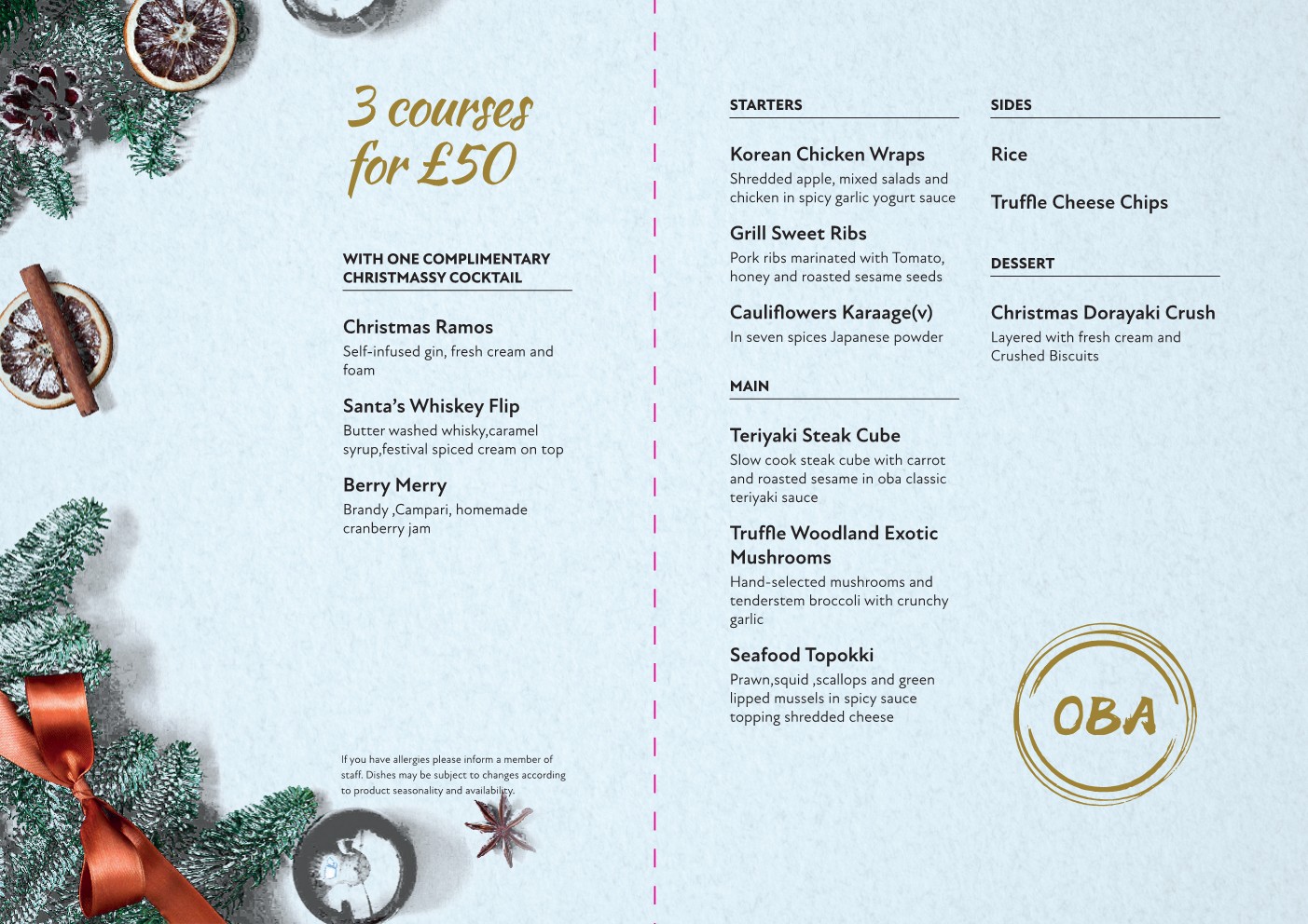 Our Menu - Oba Korean&Japanese Kitchen & Bar