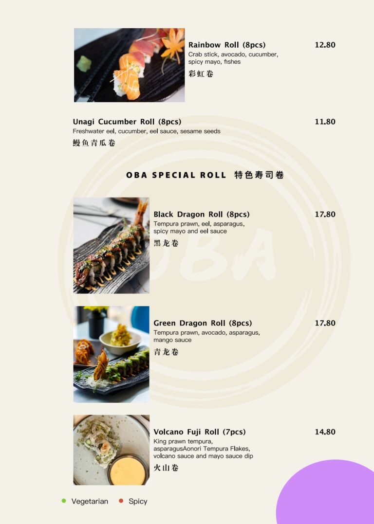Our Menu - Oba Korean&Japanese Kitchen & Bar